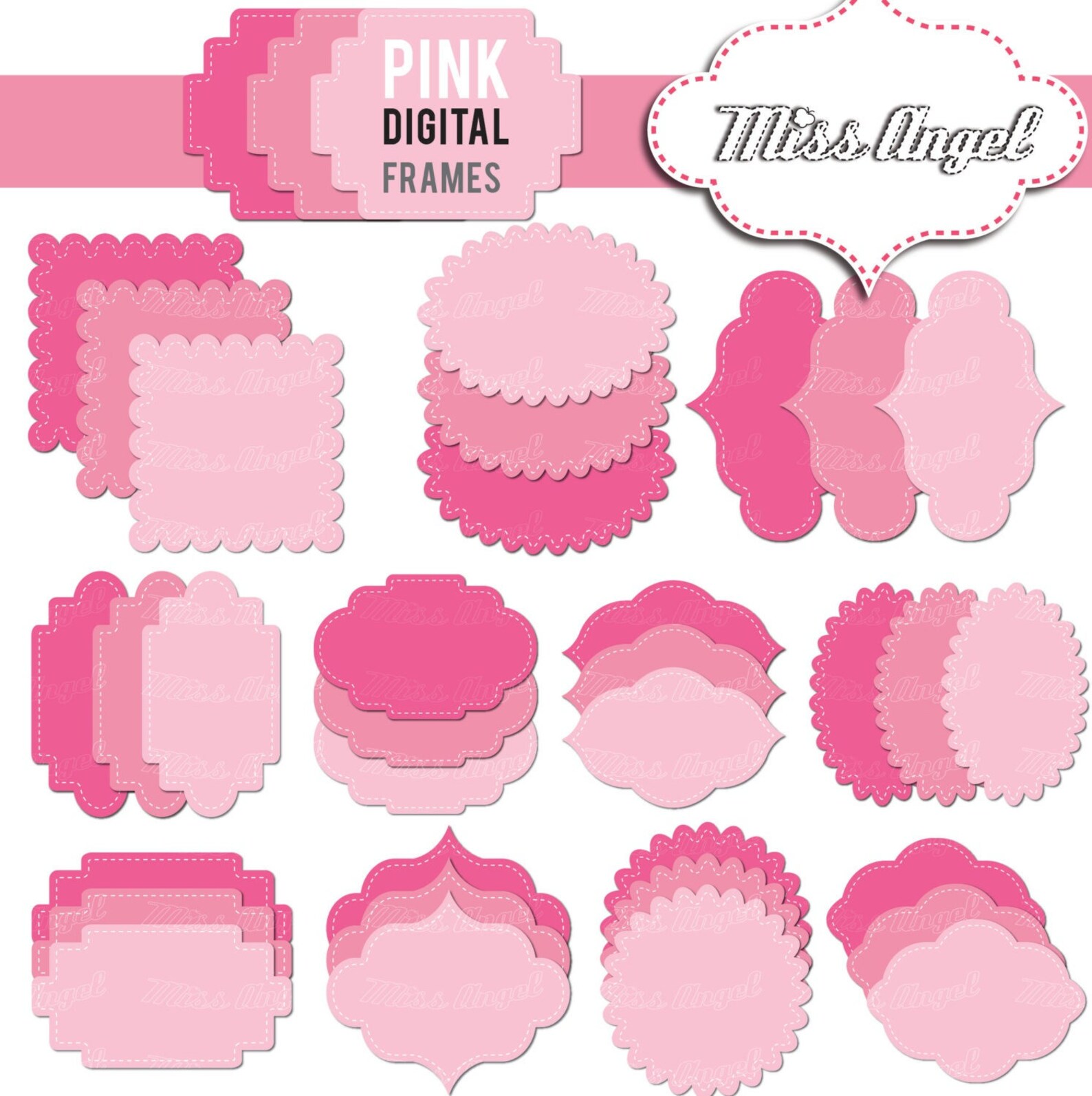 Pink Digital Frames, TAGS Clipart, 36 Digital Labels Clip Art ...