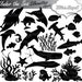 Under the Sea Silhouettes Clip Art. Dolphins, Sharks, Fish, Sea Horse ...