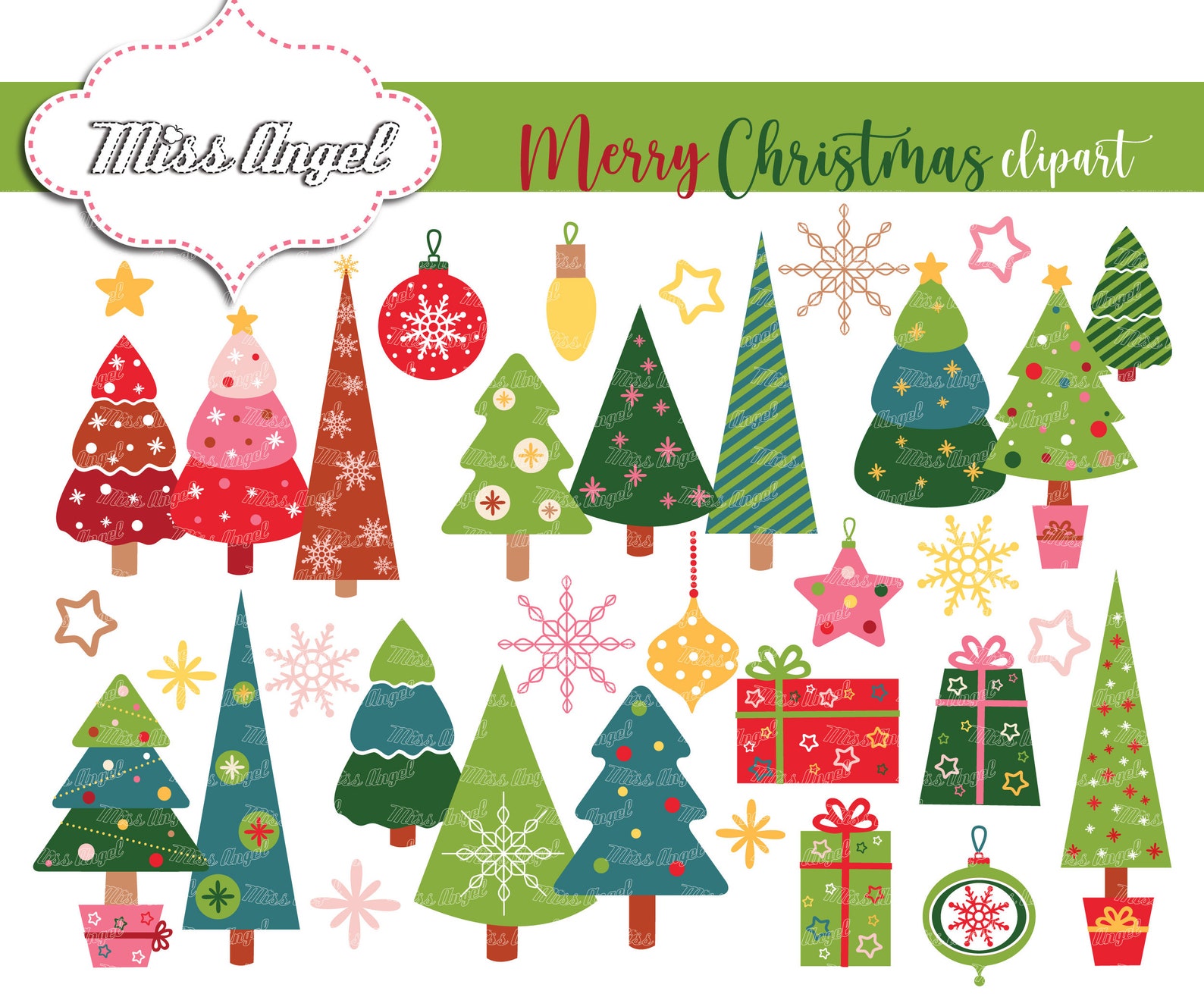 Christmas Trees Clipart. Christmas Tree Décor CLIP ART. Christmas Tree ...
