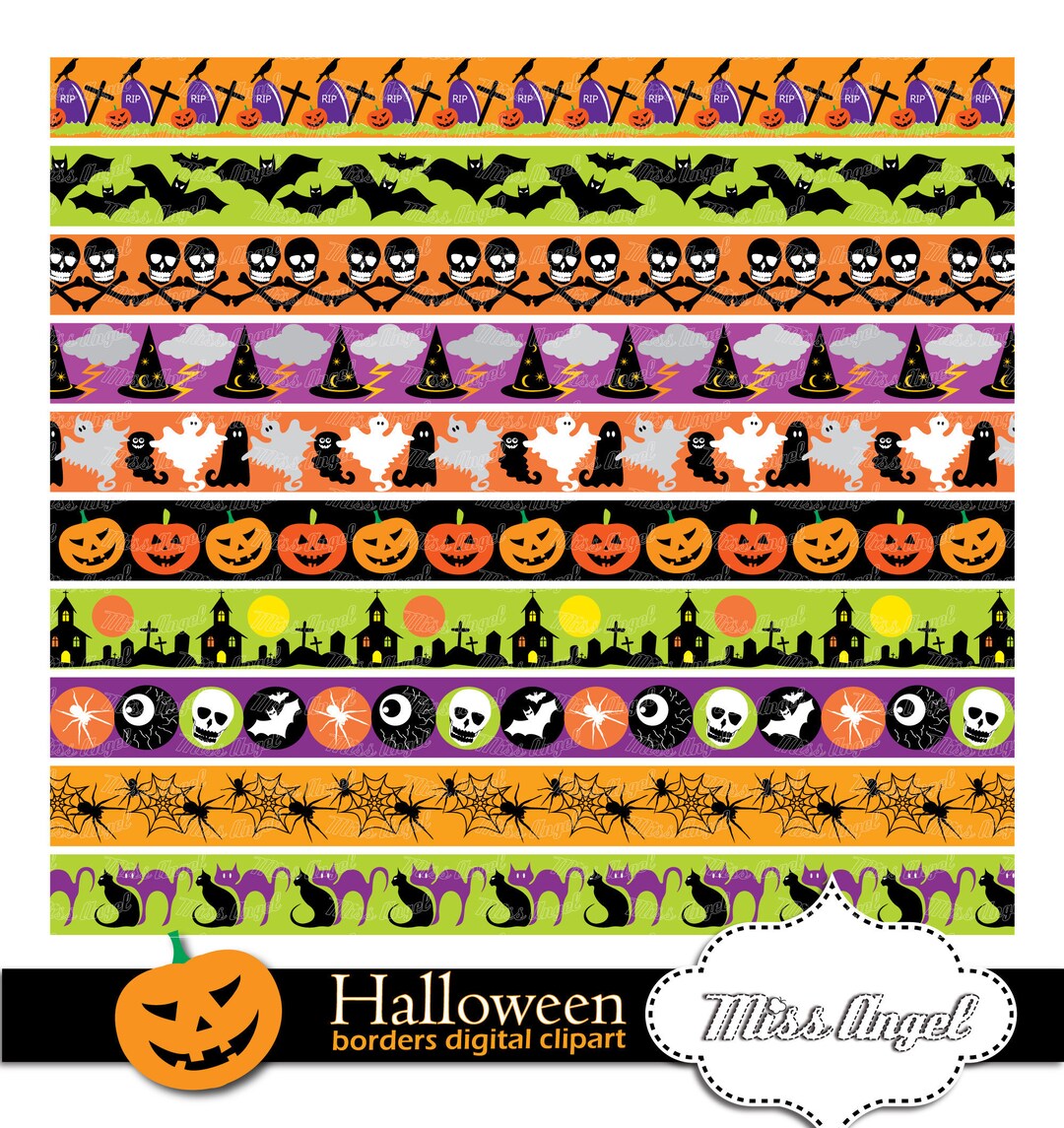 Halloween Borders Digital Clipart. Printable Halloween Border Patterns ...