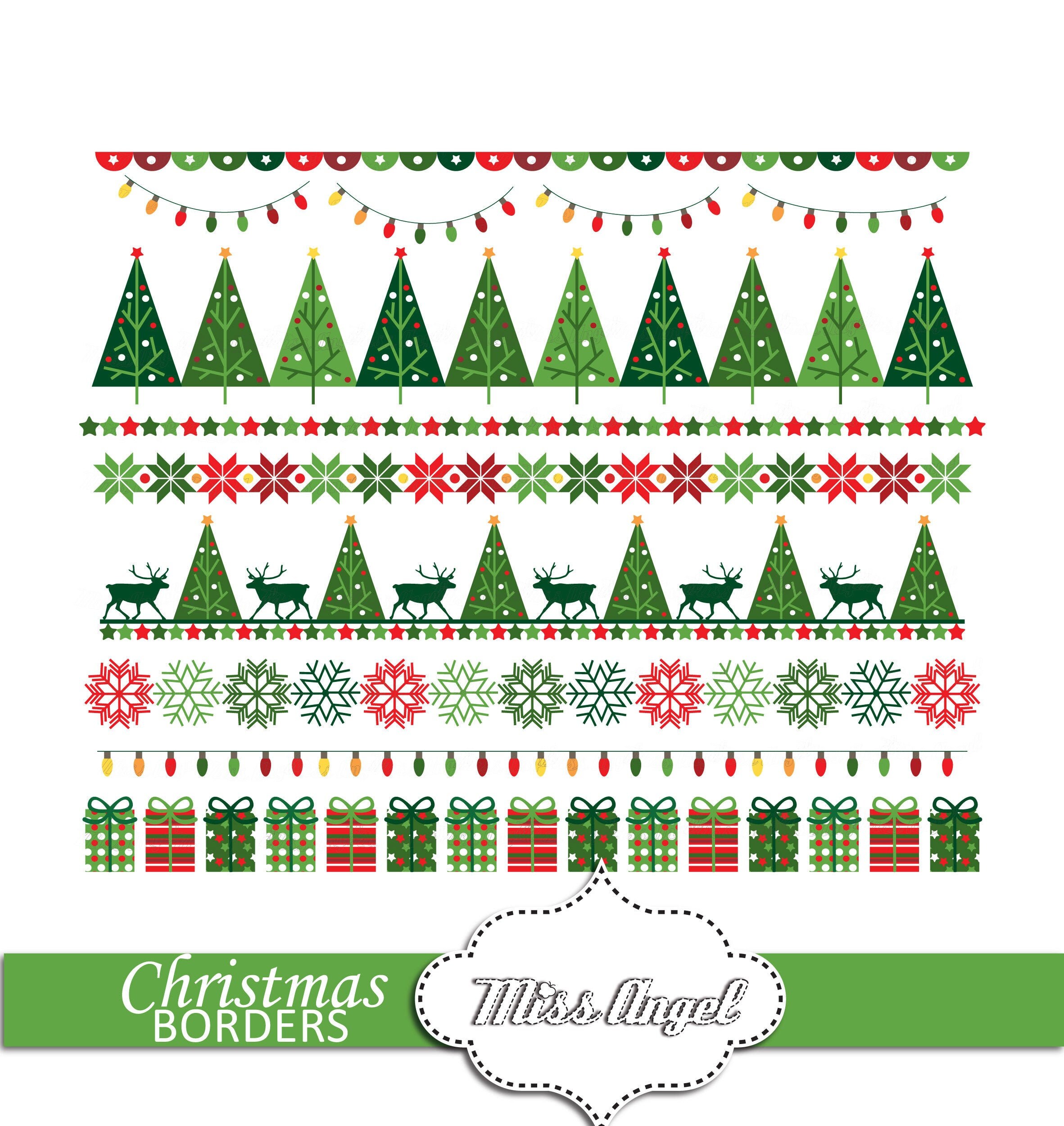 Digital Christmas Borders Clipart. Small Commercial Use. Green - Etsy