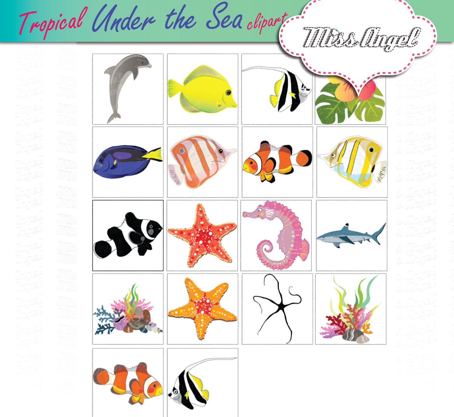 Under the Sea Clipart. Tropical Underwater Clipart. Sea Creatures ...