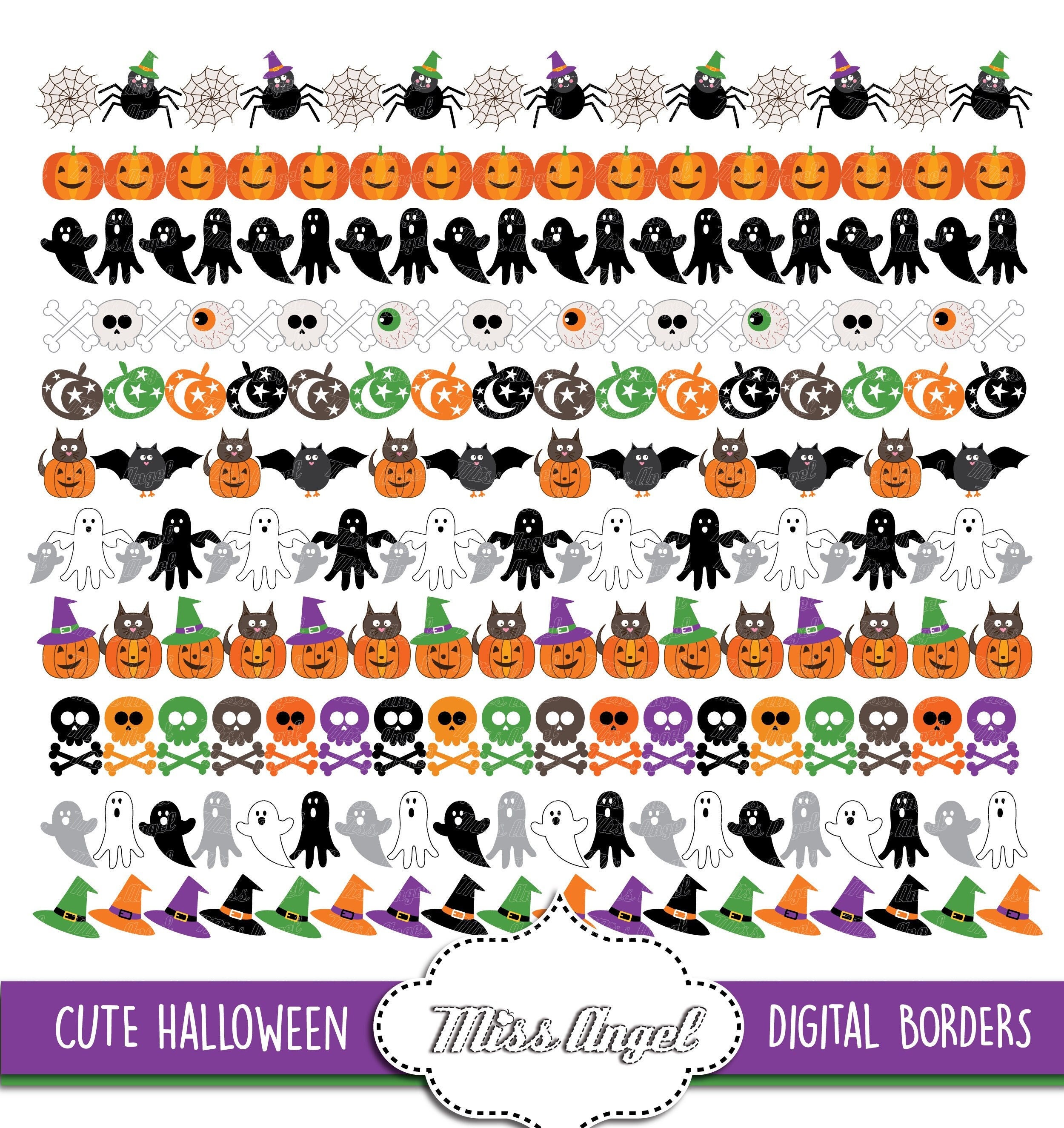 Cute Halloween Borders Clipart, Halloween Banners, Digital Ribbon ...