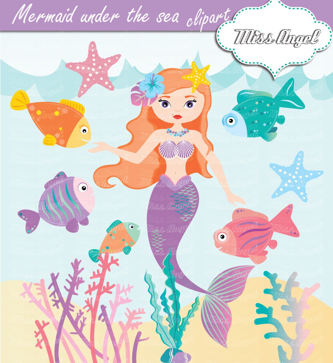 Mermaid Clipart. Digital Under the Sea Mermaid. Cute Fish Clip Art ...