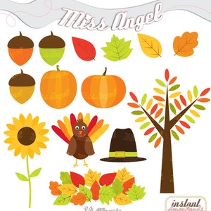 Thanksgiving Clipart and Digital Papers. Pumpkin Pattern, Leaves ...