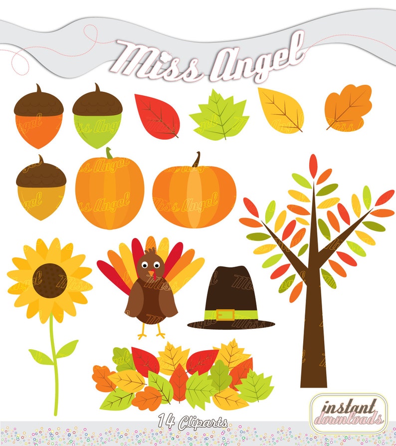 Thanksgiving Clipart and Digital Papers. Pumpkin Pattern, Leaves ...