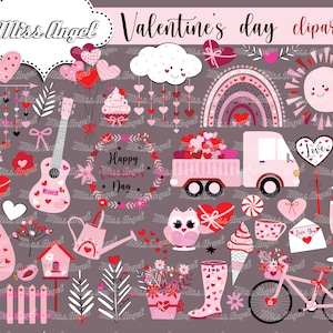 Valentines Day Clipart Bundle. Valentine Clipart Set. Pink Red Hearts ...