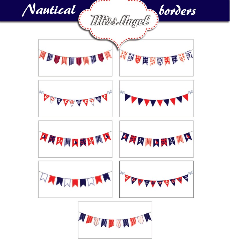 Nautical Clipart, Nautical Bunting Banner Clipart, Nautical Digital ...