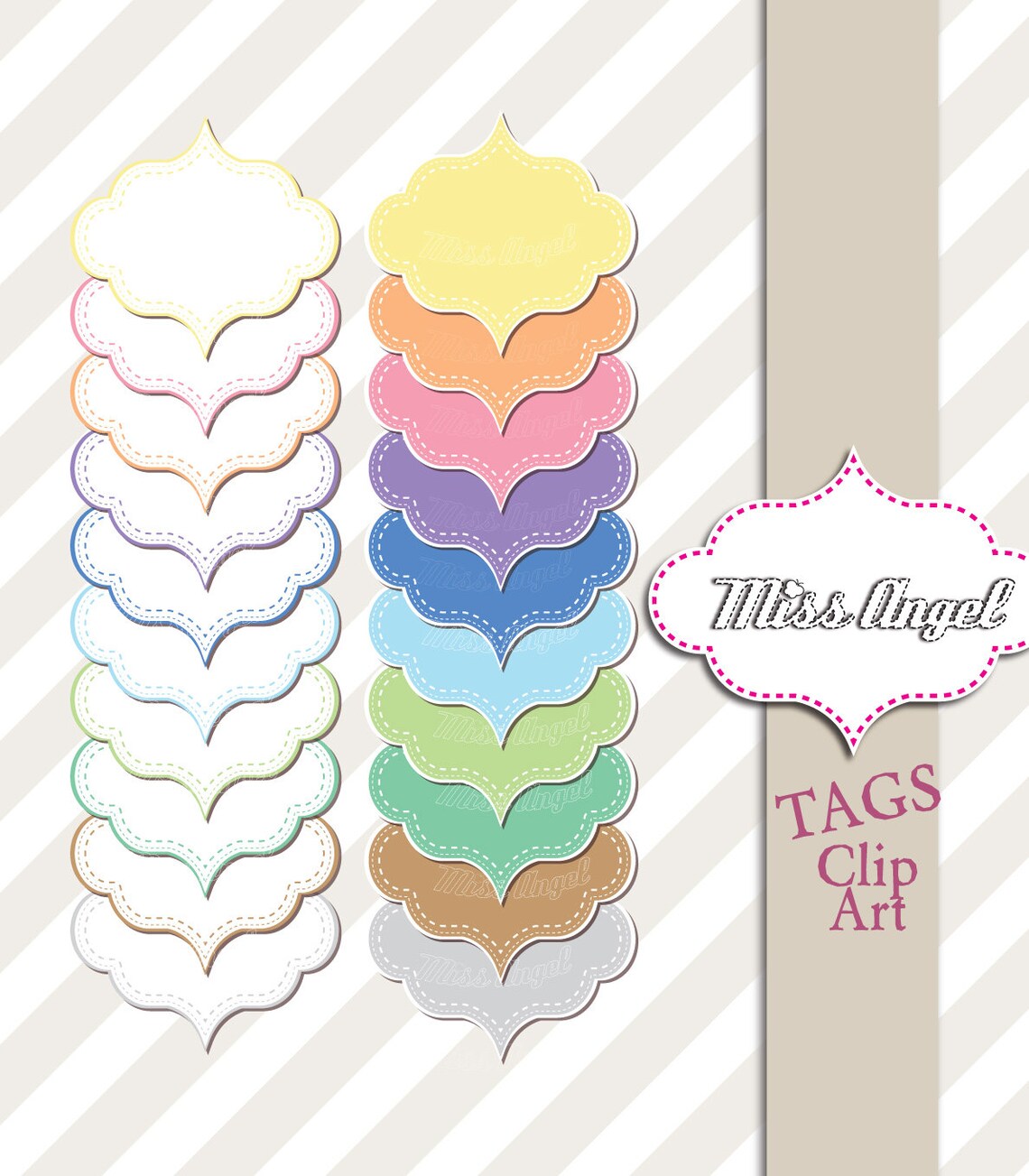 TAGS Clipart, 20 Digital Labels Clip Art. Printable Frames Digital Tags ...