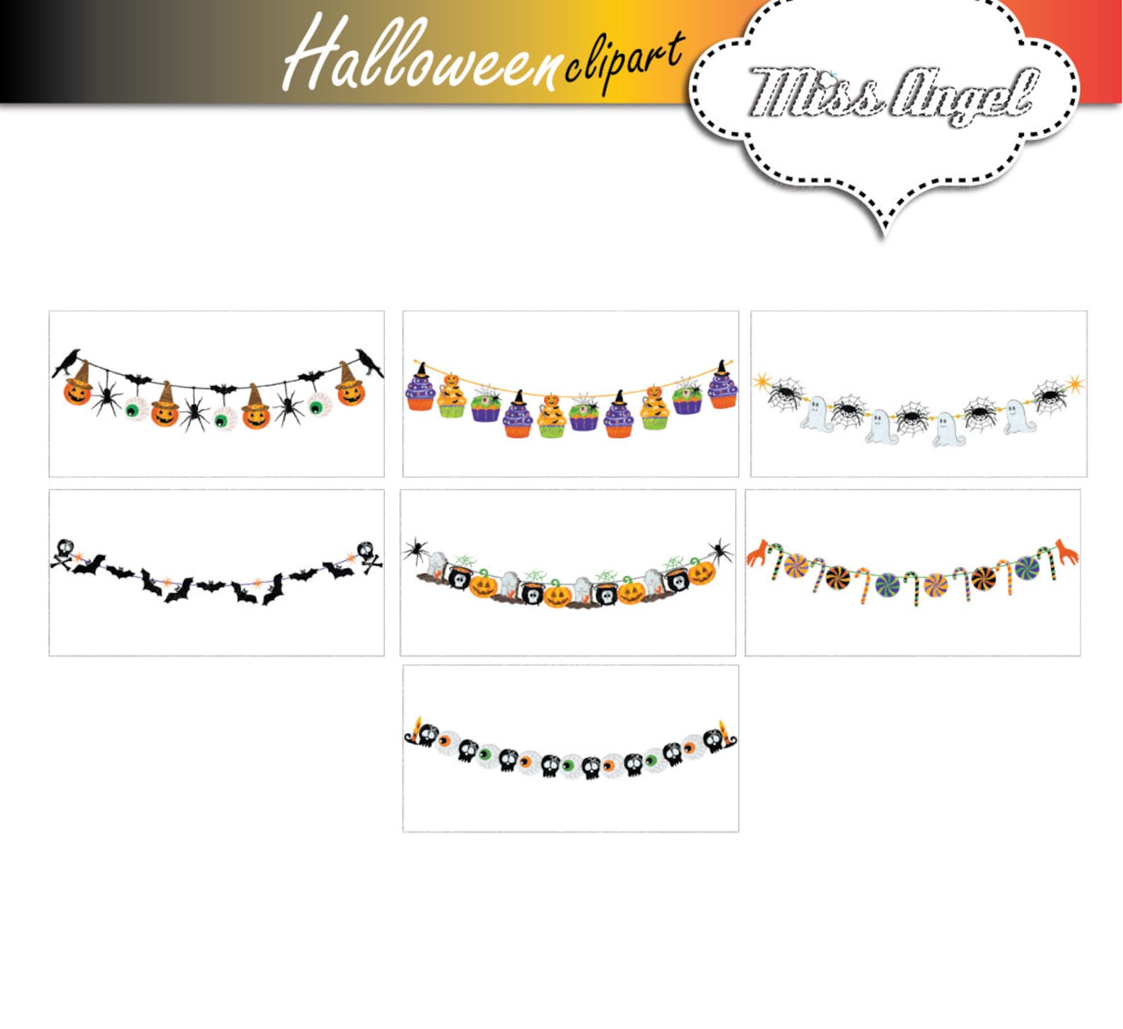 Halloween Bunting Banners Clipart. Cute Halloween Borders Clip Art ...