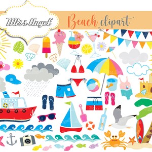 Beach Clipart Set. Summer Beach Clipart. Cute Beach Clipart Bundle ...