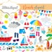 Beach Clipart Set. Summer Beach Clipart. Cute Beach Clipart Bundle ...
