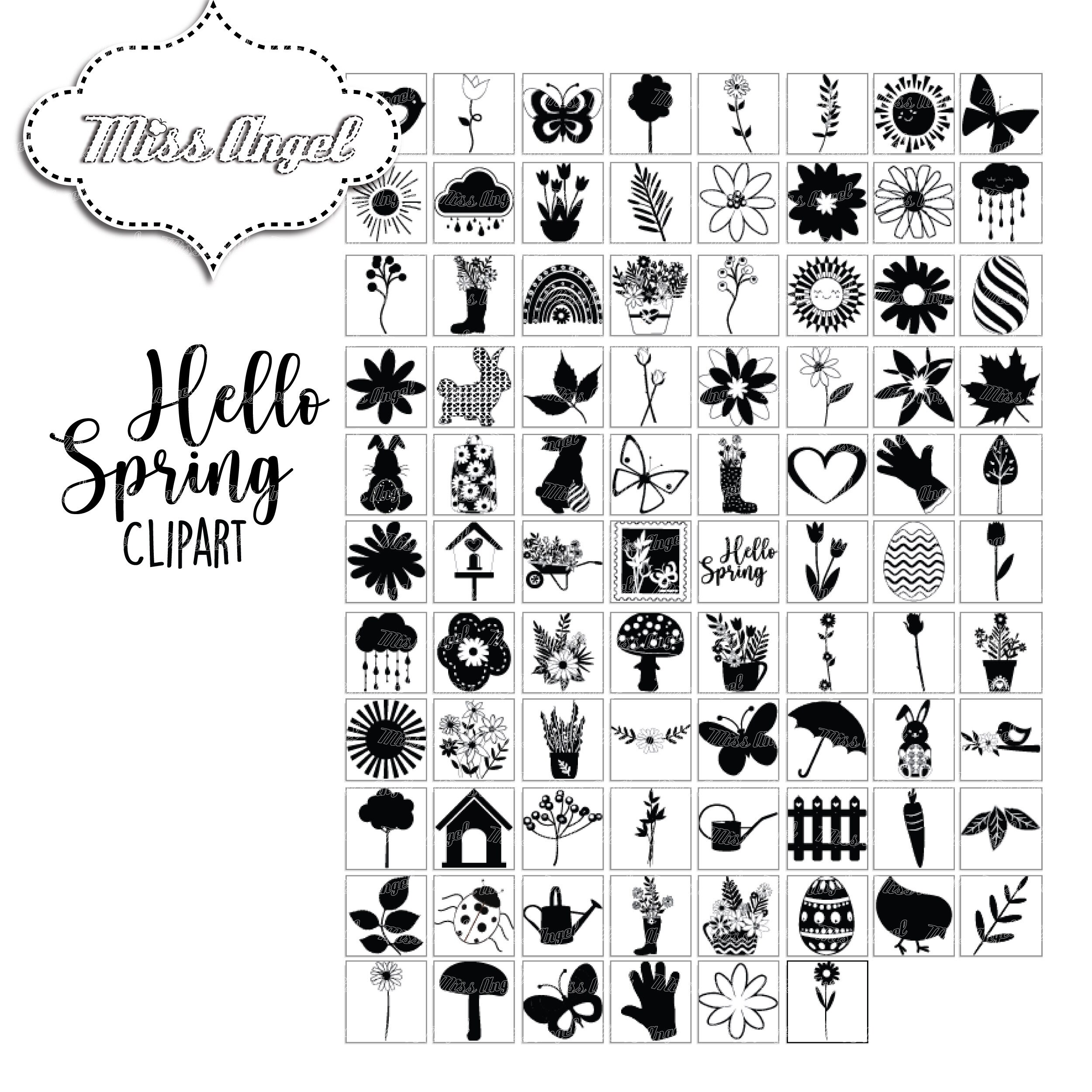 Spring and Easter Clipart Silhouettes Bundle. Cute Spring Garden ...