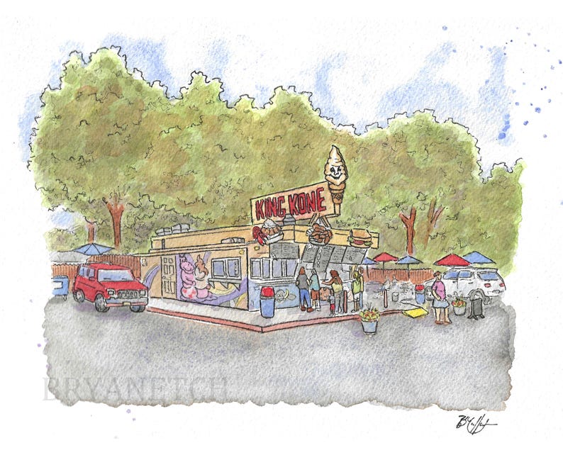 King Kone Katonah NY Ice Cream Stand - 11x14" Watercolor Art Print by ...