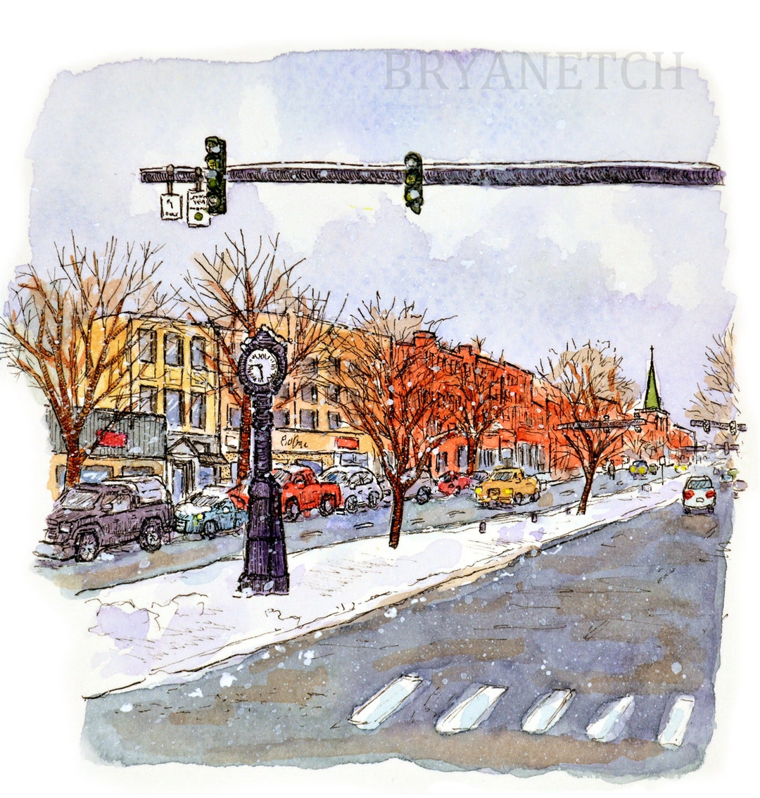 Danbury CT in the Snow Series - Main Street Clock - 8x10” Print by ...