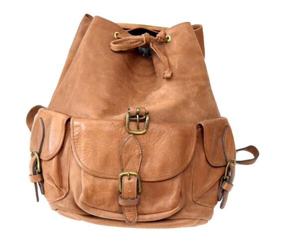 Original Vintage Leather Traveler's Backpack with Met… - Gem
