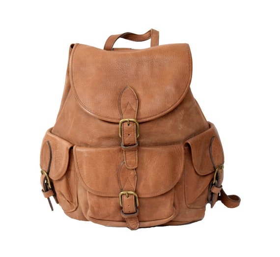 Original Vintage Leather Traveler's Backpack with Met… - Gem