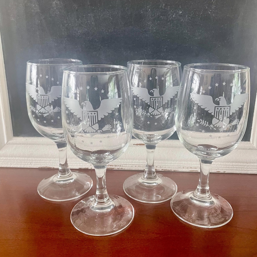 American Federal Eagle Shield Patriotic Frosted Wine/ Cocktail Glasses ...