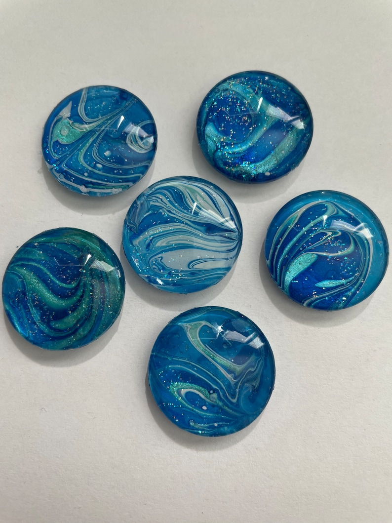 Glass Fridge Magnets. Hand Painted Blue Silver and White Refrigerator ...