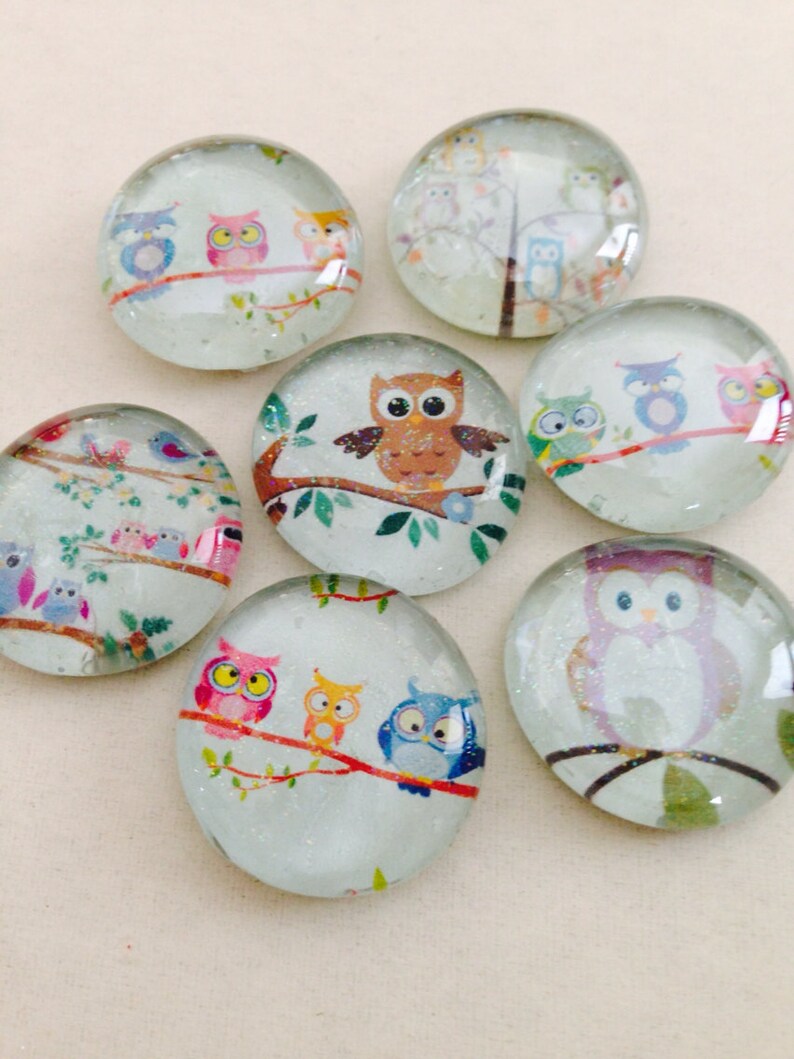 Cute Owl Glass Fridge Magnets. Set of 7 Cute Owl Magnets, 1" Round ...