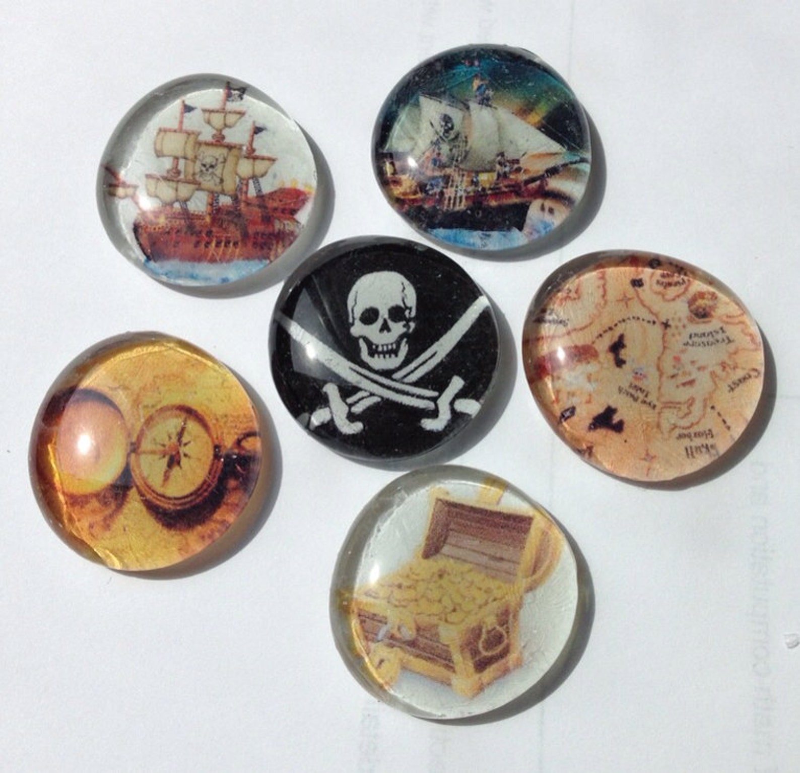 Pirate Glass Fridge Magnets, Treasure Map Magnets, Pirate Ship Glass ...