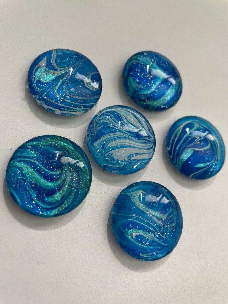 Glass Fridge Magnets. Hand Painted Blue Silver and White Refrigerator ...