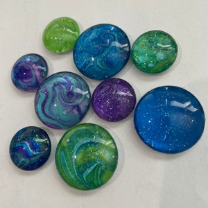 Glass Fridge Magnets Set in Blue Green and Purple, Solid and Marbled ...