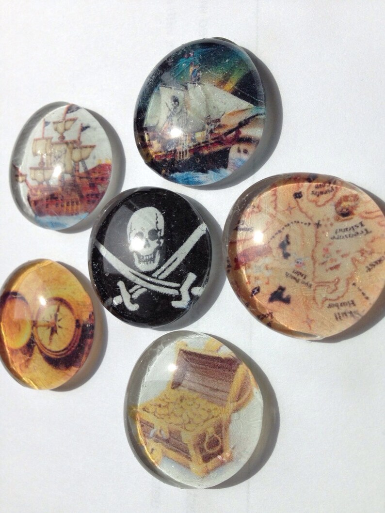 Pirate Glass Fridge Magnets, Treasure Map Magnets, Pirate Ship Glass ...