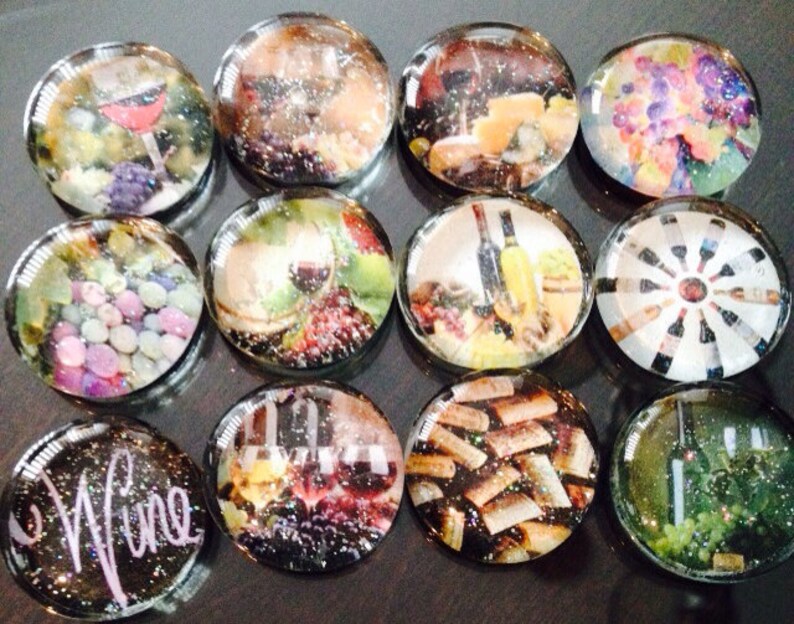 Wine Fridge Magnets Wine Glass Magnet Set. 6 Round Glass - Etsy
