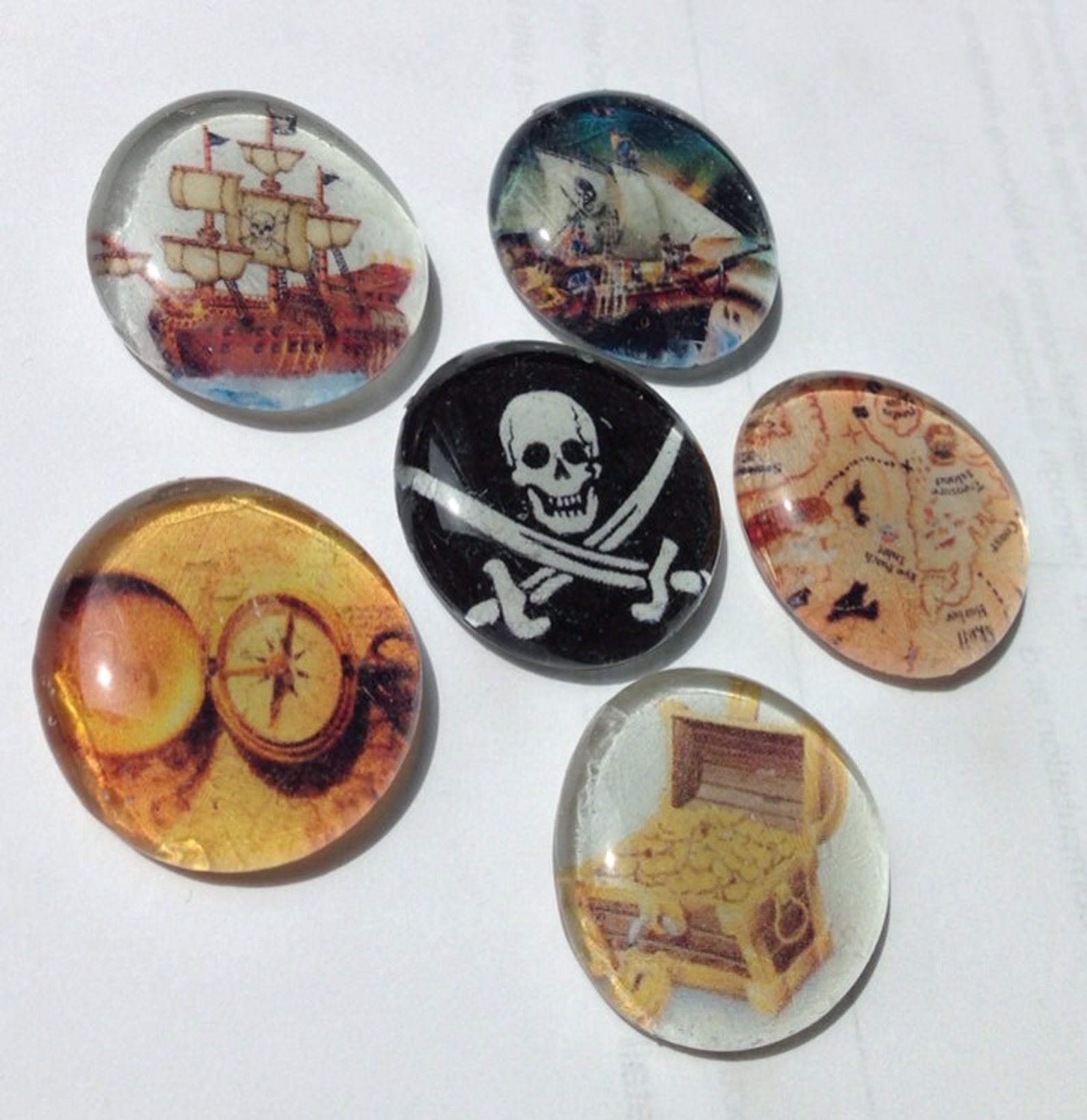 Pirate Glass Fridge Magnets, Treasure Map Magnets, Pirate Ship Glass ...