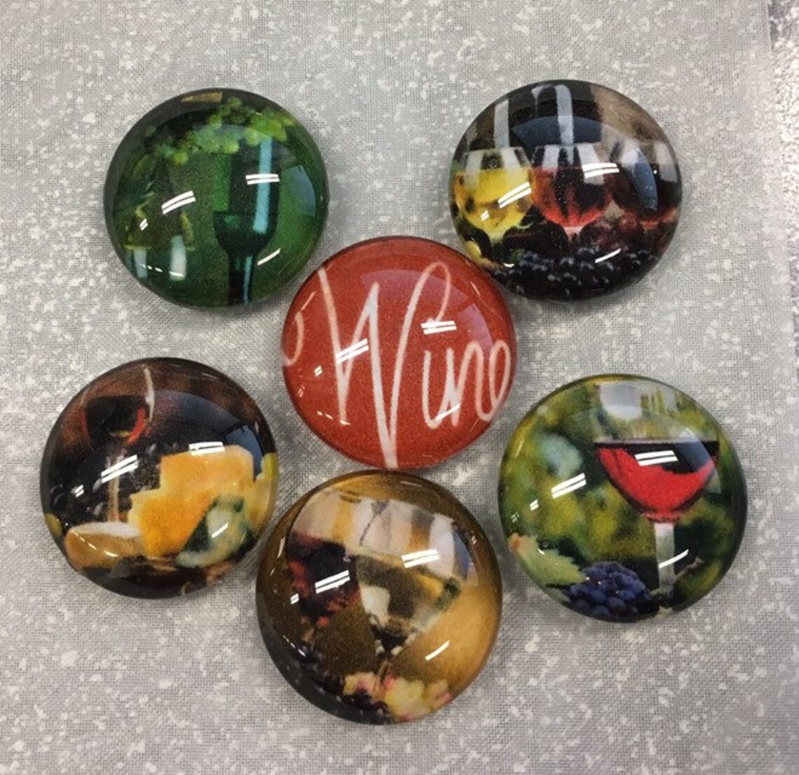 Wine Fridge Magnets Wine Glass Magnet Set. 6 Round Glass - Etsy