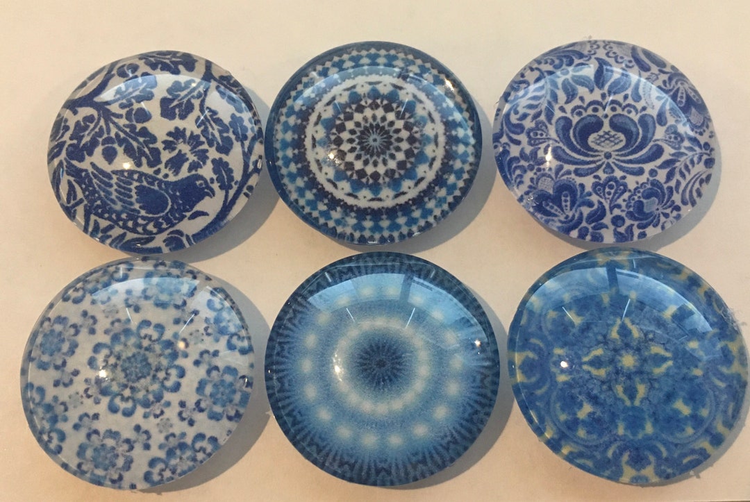 Blue and White Patterned Magnets. Blue Delft Inspired Glass Magnets ...