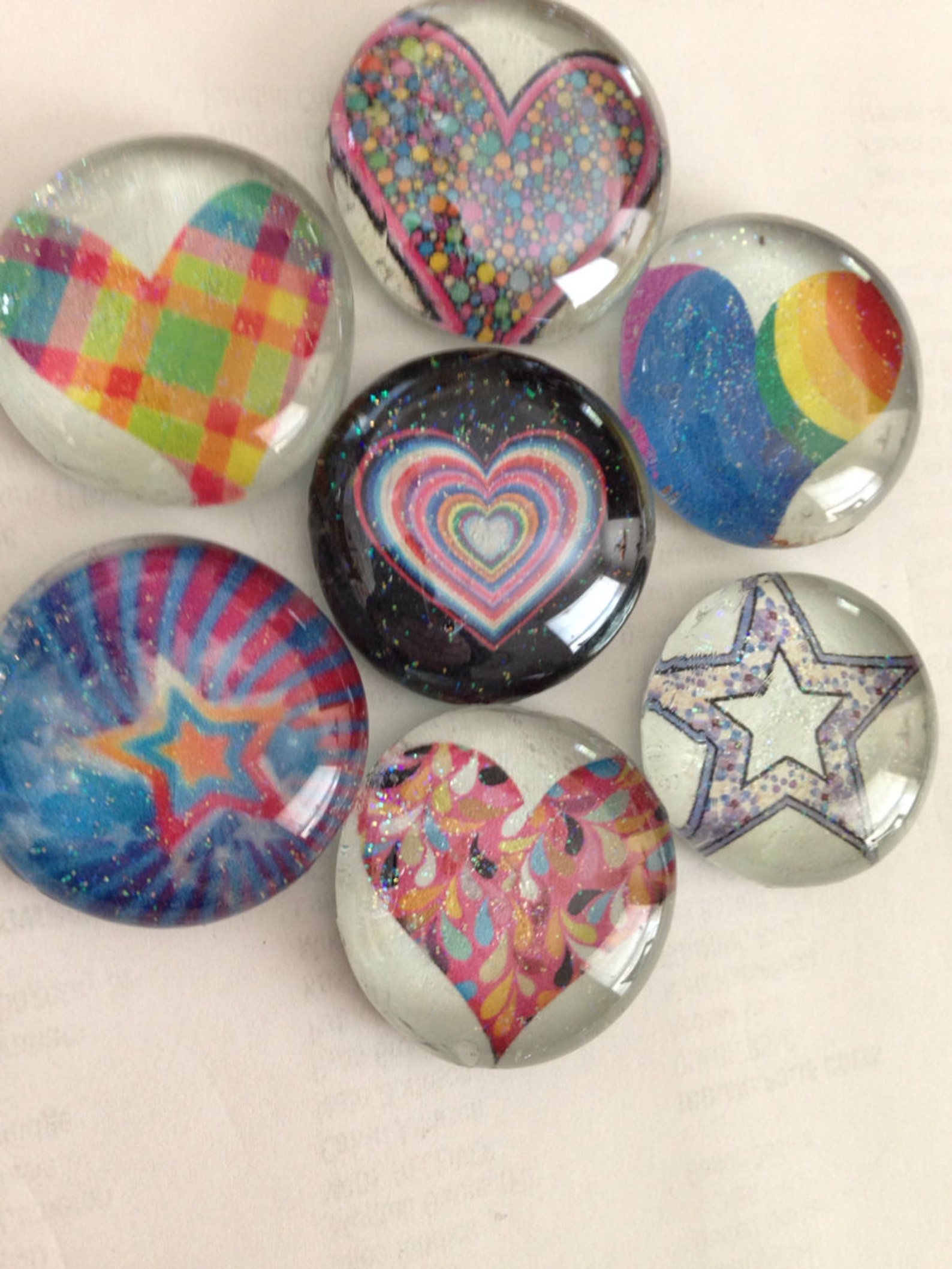 Heart Glass Fridge Magnets Star Glass Magnets Glitter Glass - Etsy