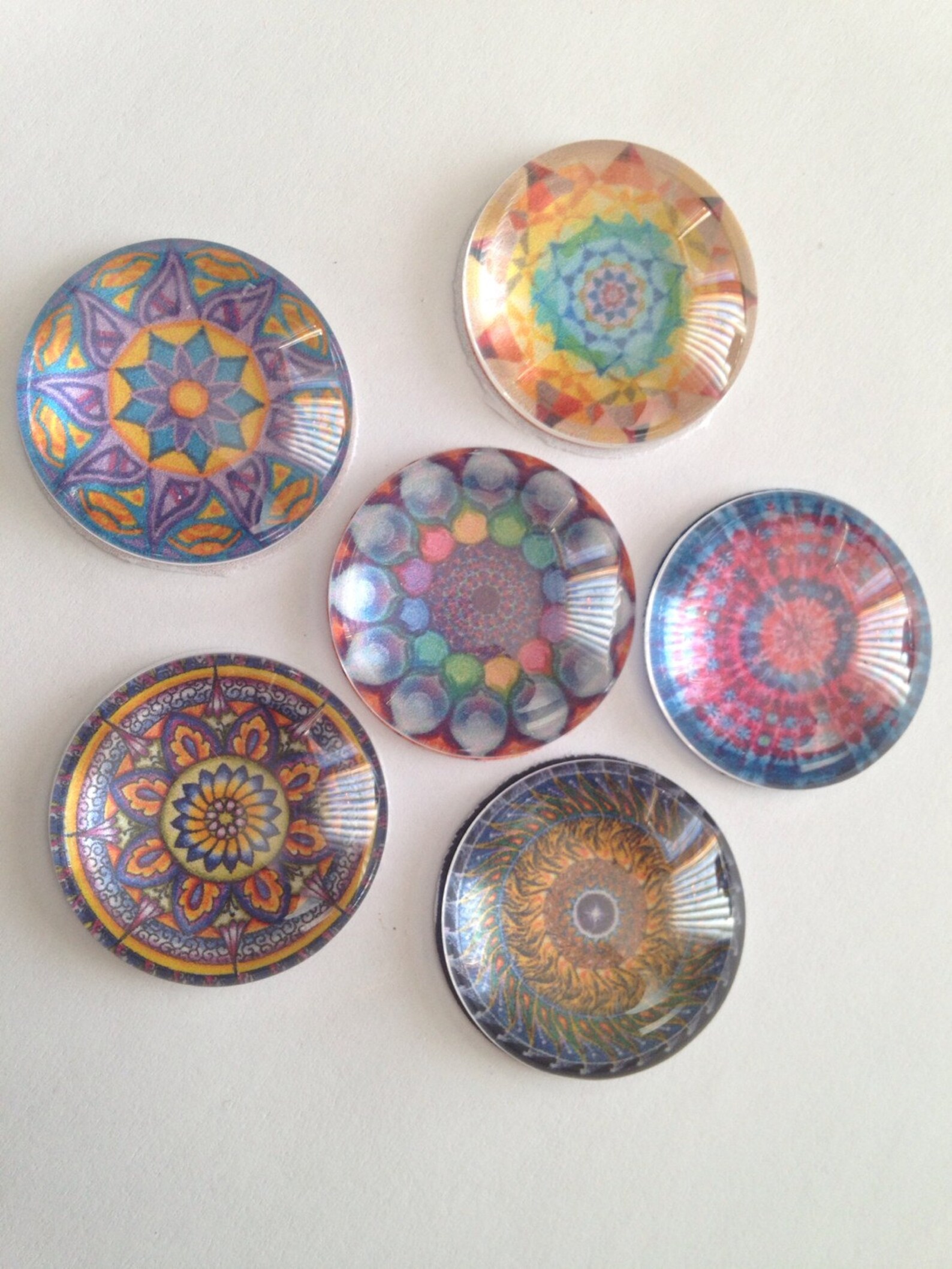 Colorful Mandela Glass Magnets. Set of Six One Inch Round - Etsy