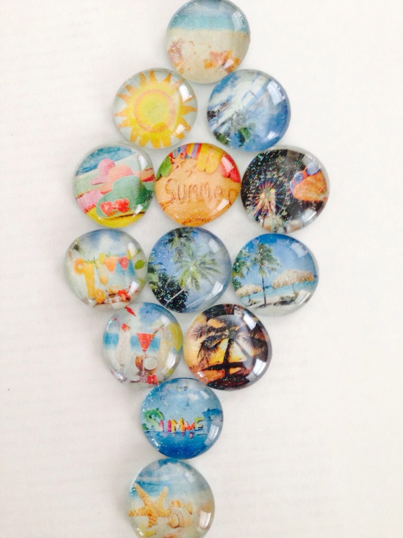 Summer Glass Fridge Magnets. Refrigerator Magnets, Beach Magnets, Palm ...
