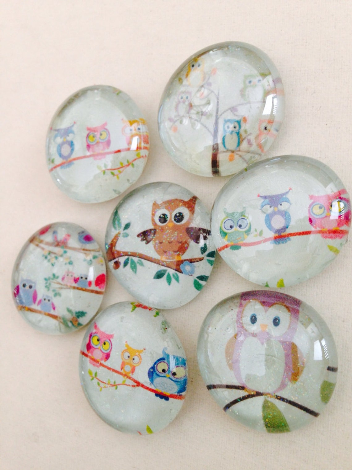Cute Owl Glass Fridge Magnets. Set of 7 Cute Owl Magnets, 1" Round ...