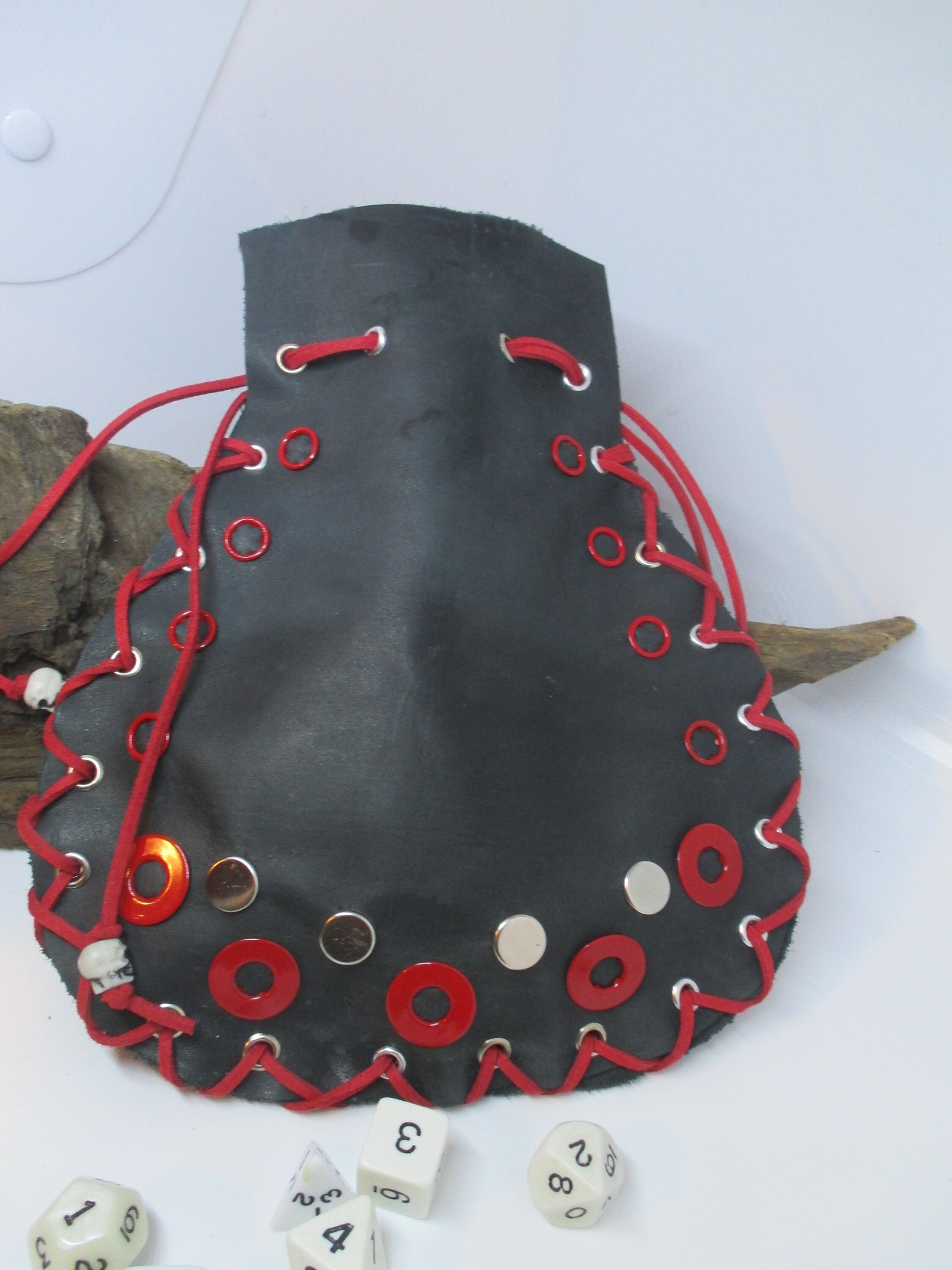 Black Red & silver leather dice bag pouch cosplay geeky dnd | Etsy