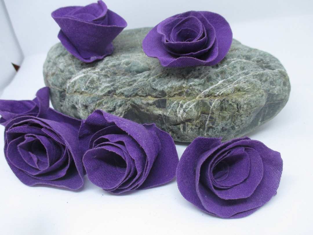 Set of 6 Handcrafted Fabric Purple, Pink Roses Sz. Abt 1.50"-2 ...
