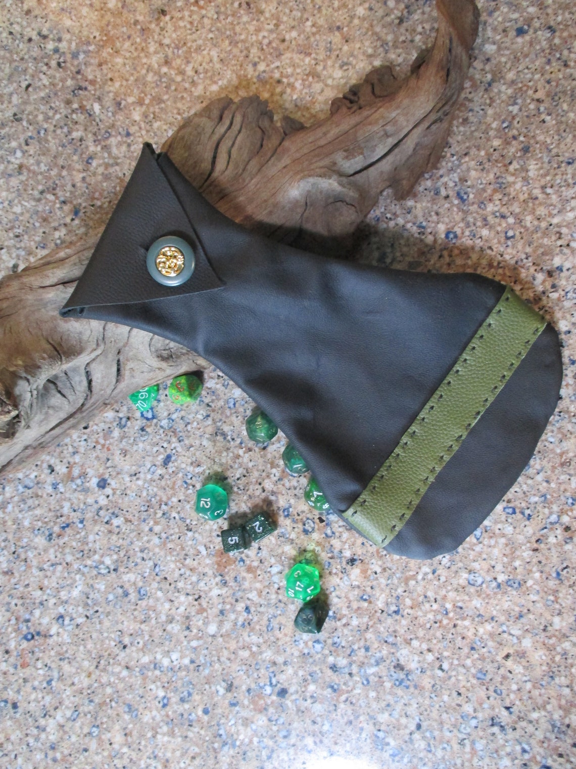 Black & Green Leather Dice Coin Bag Pouch Cosplay Geeky Dnd Rocker ...