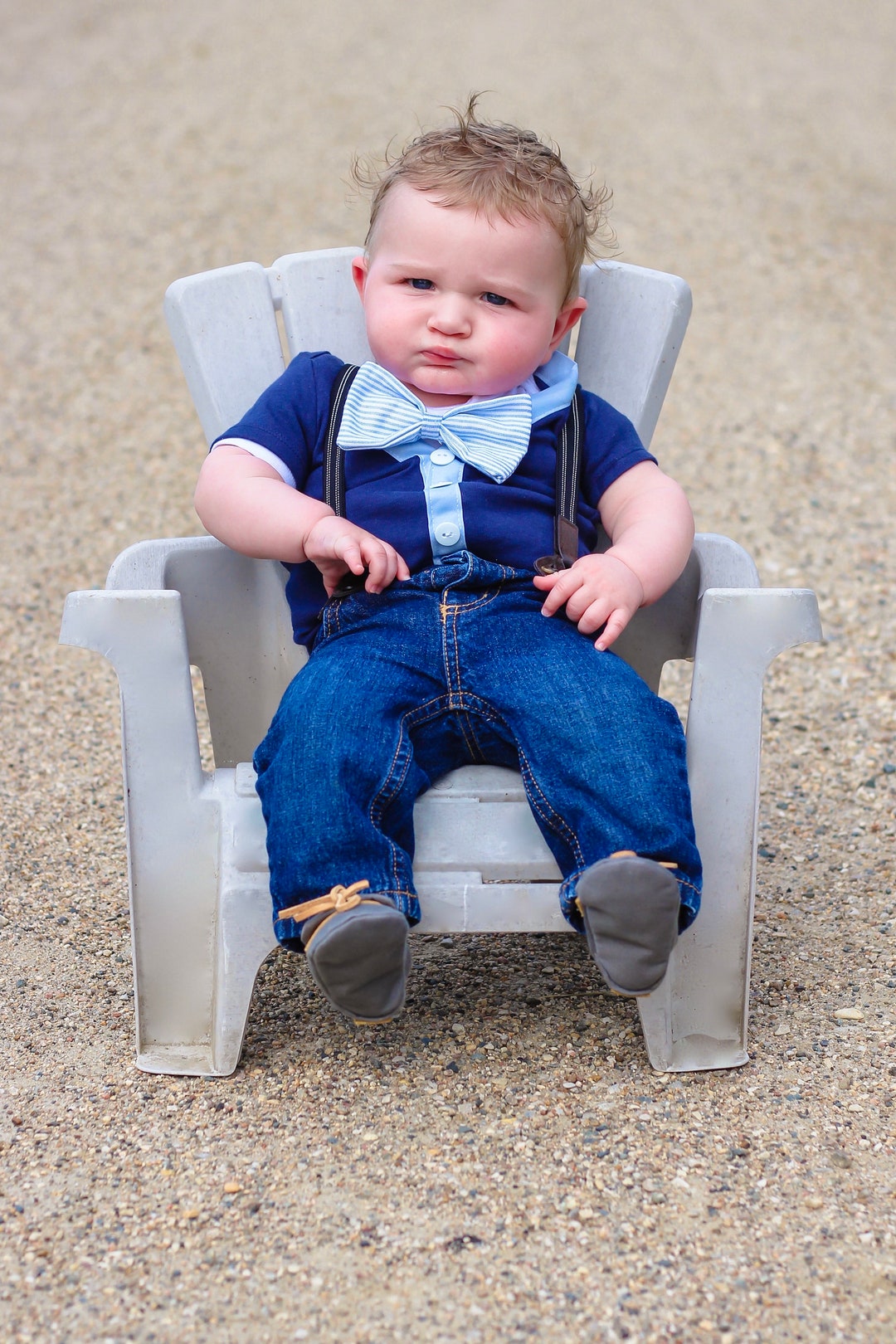 Navy Blue Baby Outfit With Striped Bowtie .. First Birthday Outfit ...