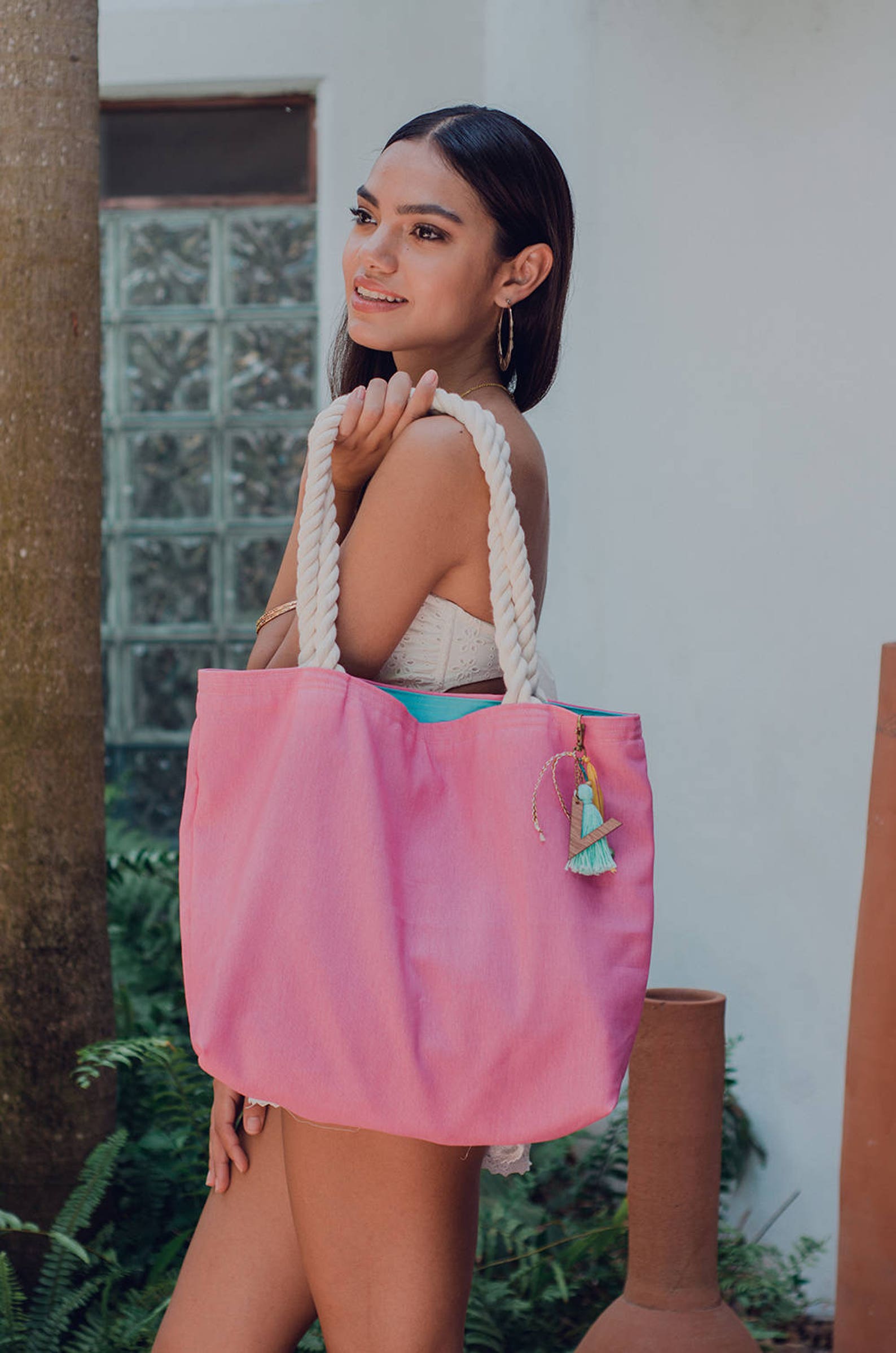 Pink Canvas Tote / Personalized Canvas Bags / Custom Beach | Etsy