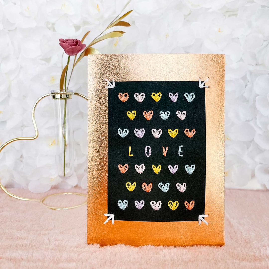 Little Hearts Paper Embroidery Card Pattern, Love Embroidery Card ...