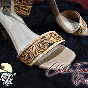 Strappy Sandal Heels With Hand Tooled Leather Detail - Etsy
