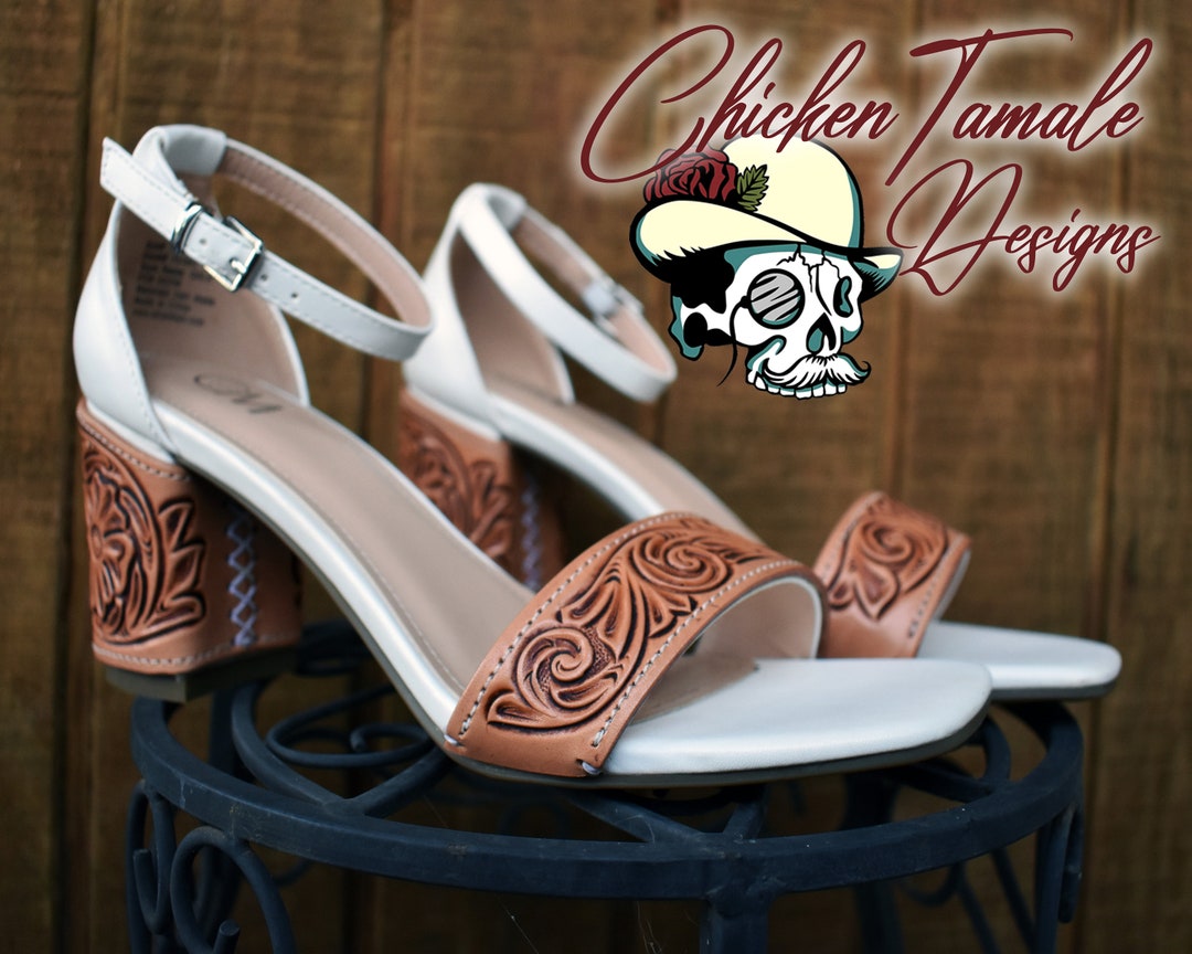 Western Heels Tooled Wedding Heels. Bridal Shoes - Etsy
