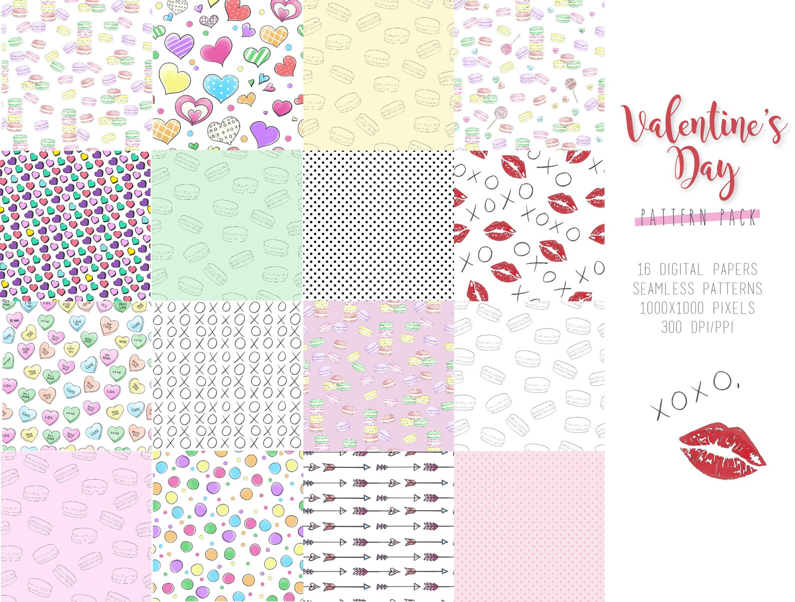 Valentine's Day Seamless Pattern Digital Paper Set of 16 | Etsy