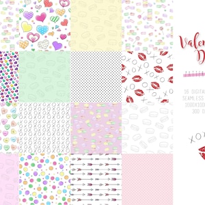 Valentine's Day Seamless Pattern Digital Paper - Set of 16 +BONUS ...