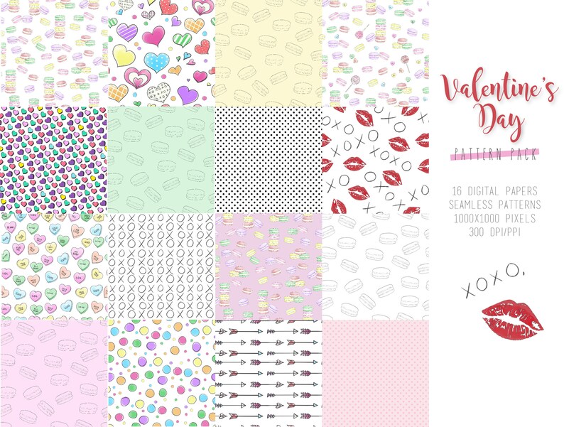 Valentine's Day Seamless Pattern Digital Paper Set of 16 | Etsy