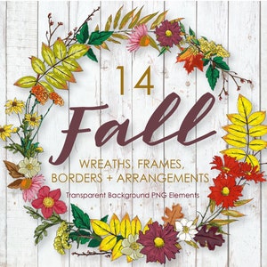 Fall Watercolor Flower Clipart, Digital Fall Wreath, Hand Painted ...