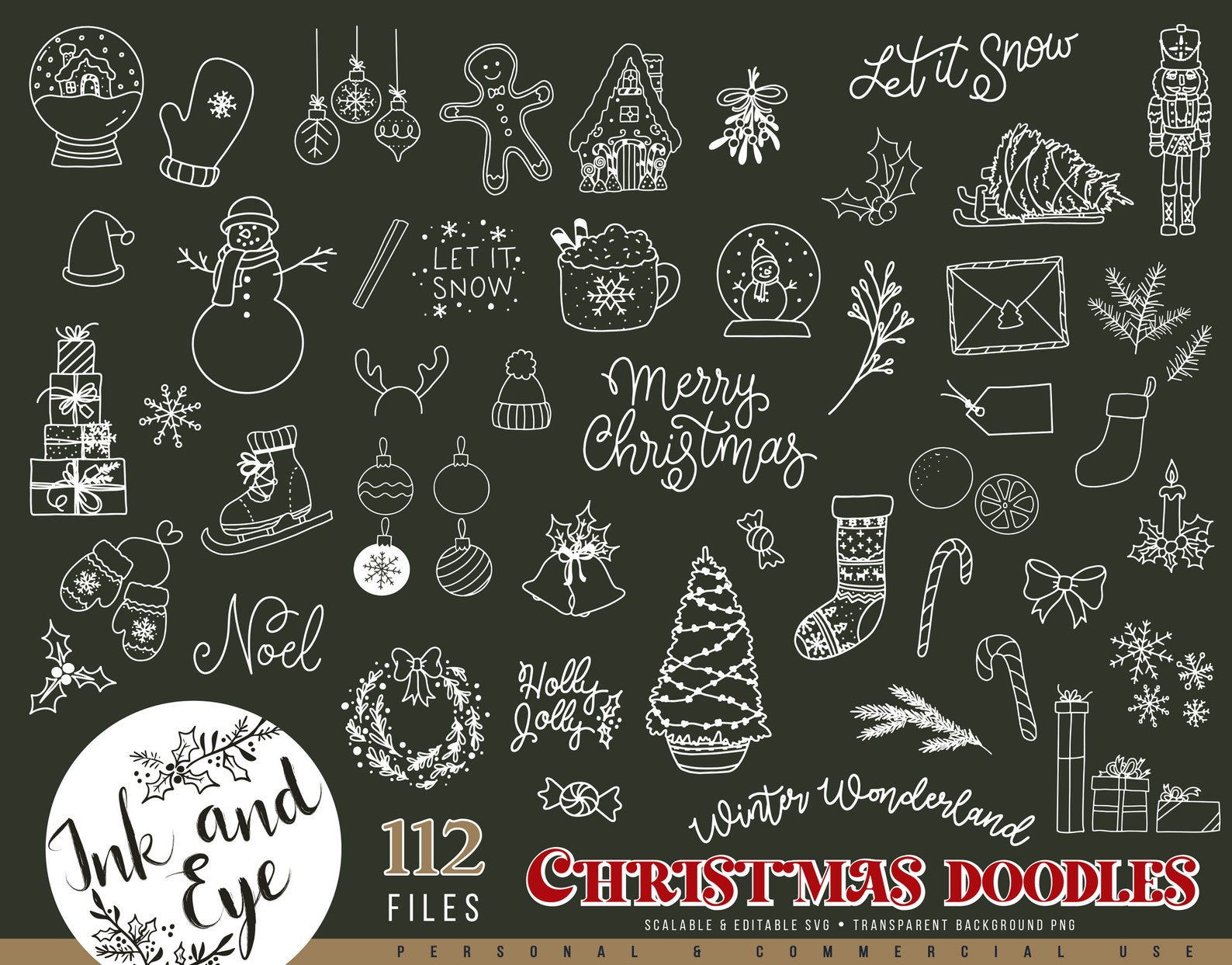 Christmas Doodles SVG Bundle Hand Drawn Holiday SVG Winter - Etsy