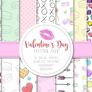Valentine's Day Seamless Pattern Digital Paper - Set of 16 +BONUS ...
